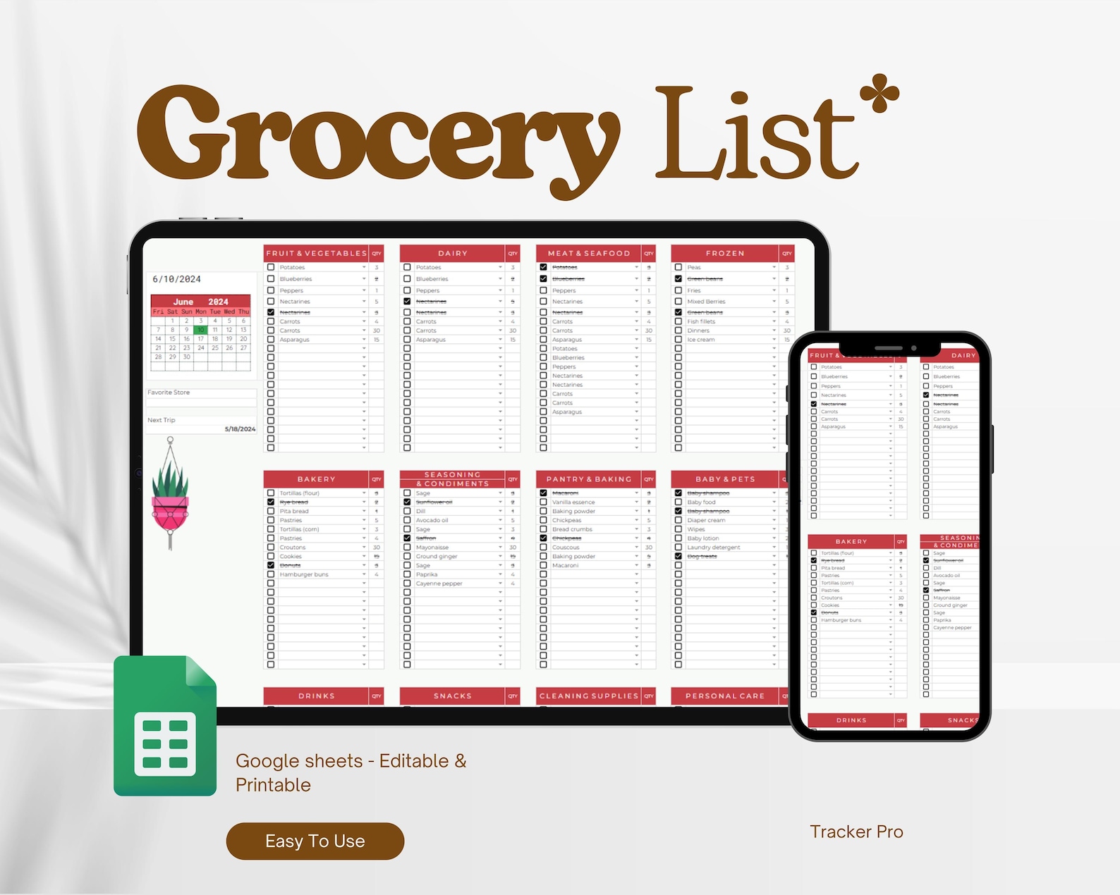 Grocery List Editable Google Sheets Template | Printable Shopping List ...