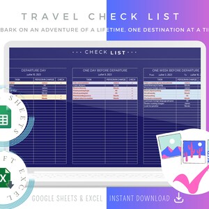 Travel Check List Template for Google Sheets and Microsoft Excel - Etsy