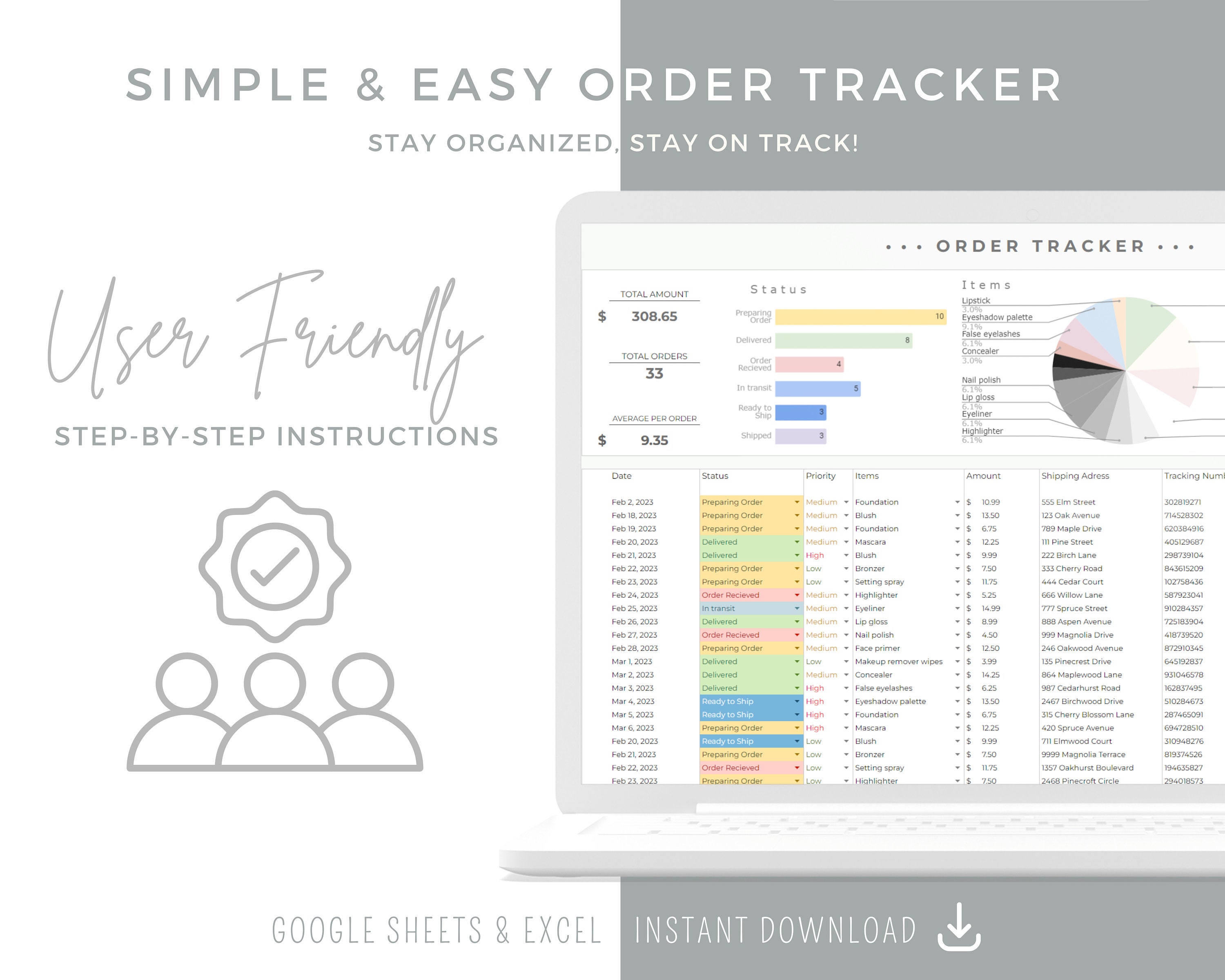 Order Tracker | Small Business Bookkeeping | Sales Tracker | Revenue ...