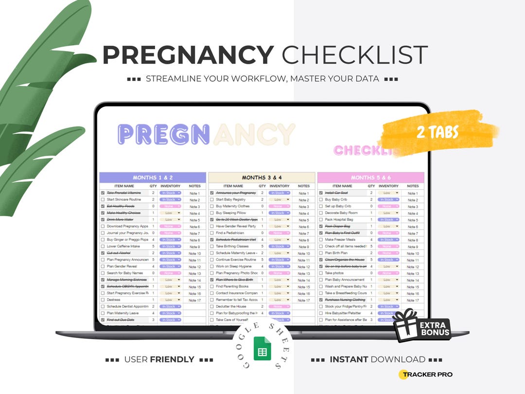 Pregnancy Checklist by Trimester Google Sheets, Pregnancy Planner ...