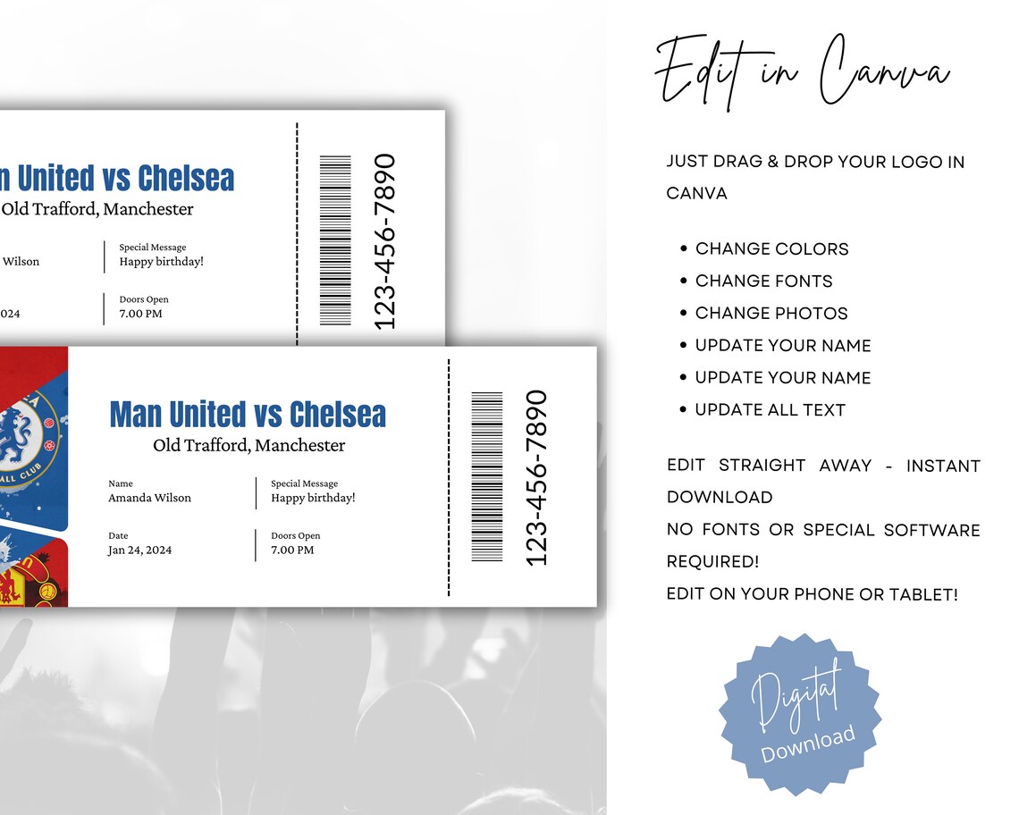 Editable Sports Ticket Template DIY Sporting Ticket Custom - Etsy