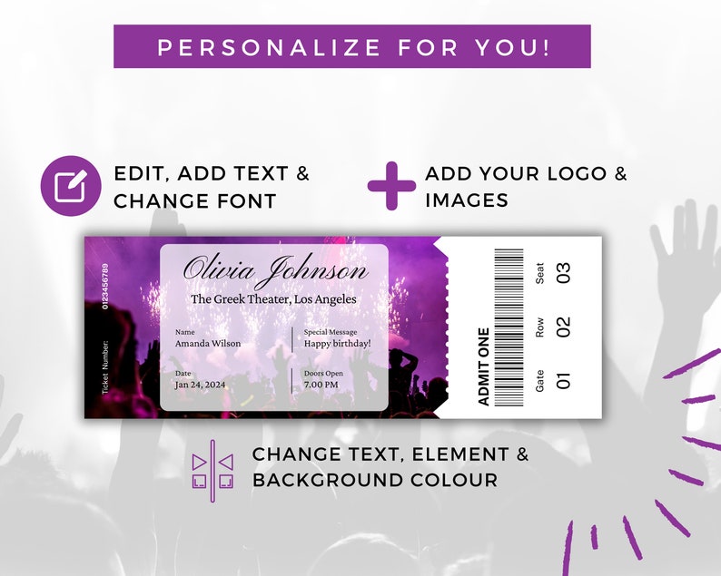 Editable Concert Ticket Template, DIY Event Ticket, Custom Concert ...