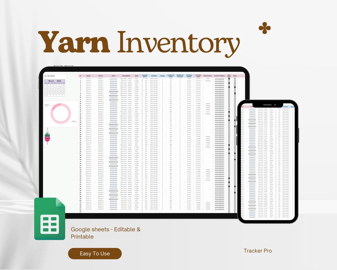 2024 Knitting and Crochet Tracker | Spreadsheet | Yarn Inventory ...