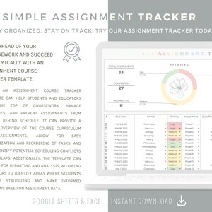 Assignment Tracker Google Sheets and Excel Spreadsheet Template ...