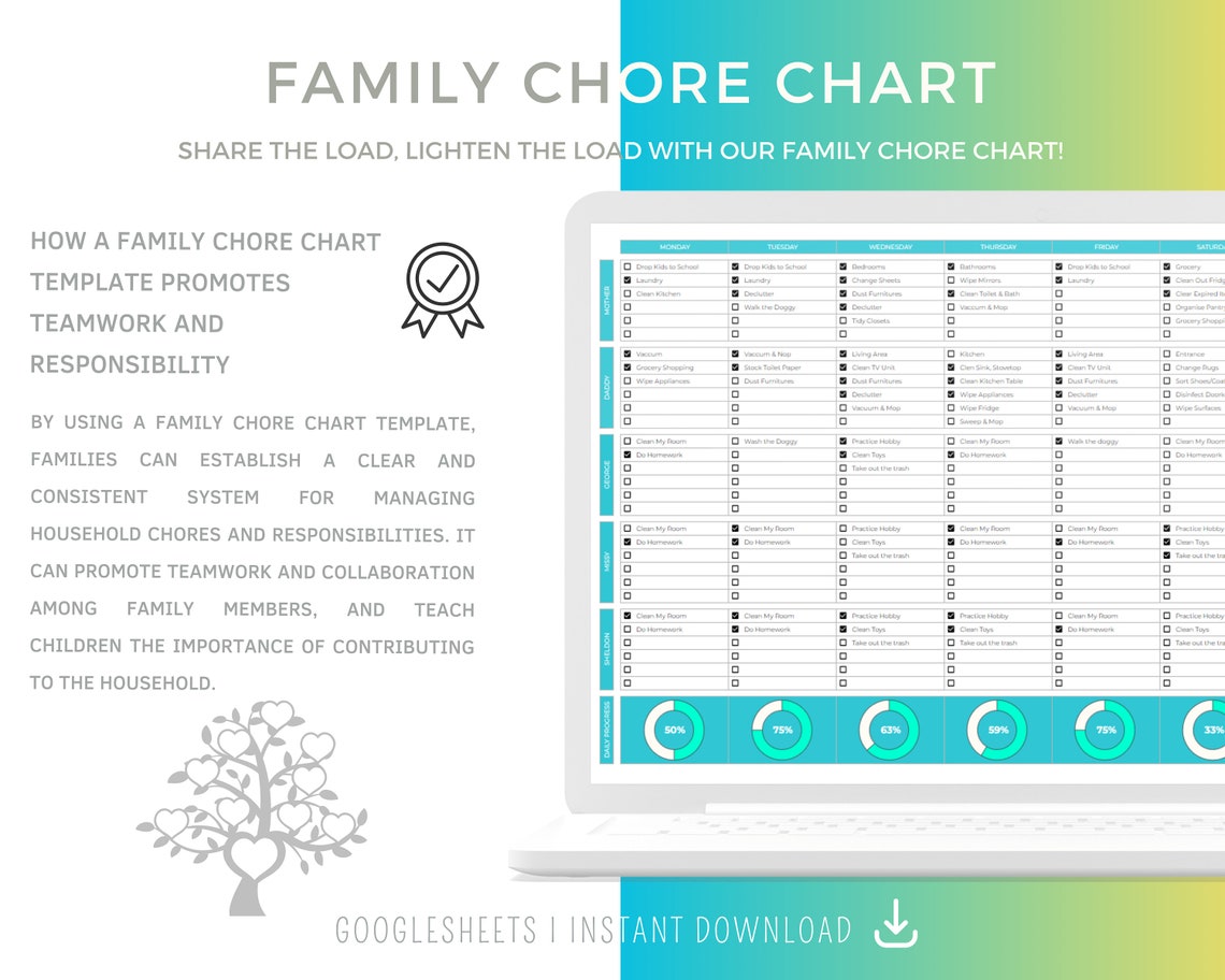 Family Chore Chart Google Sheets Template Weekly Family - Etsy