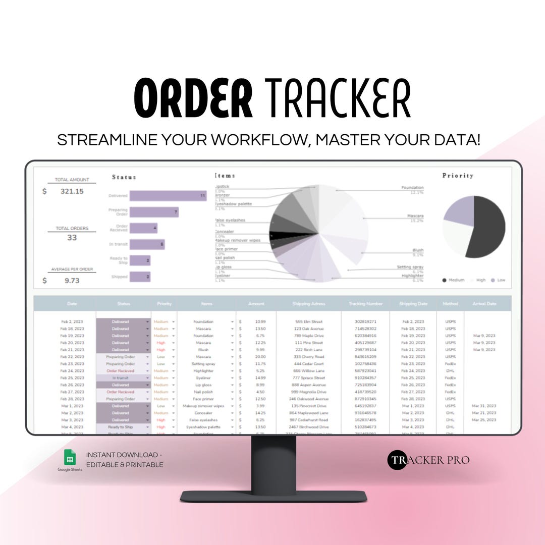 Shipment Tracking Order Tracker Google Sheets Template Small Business ...