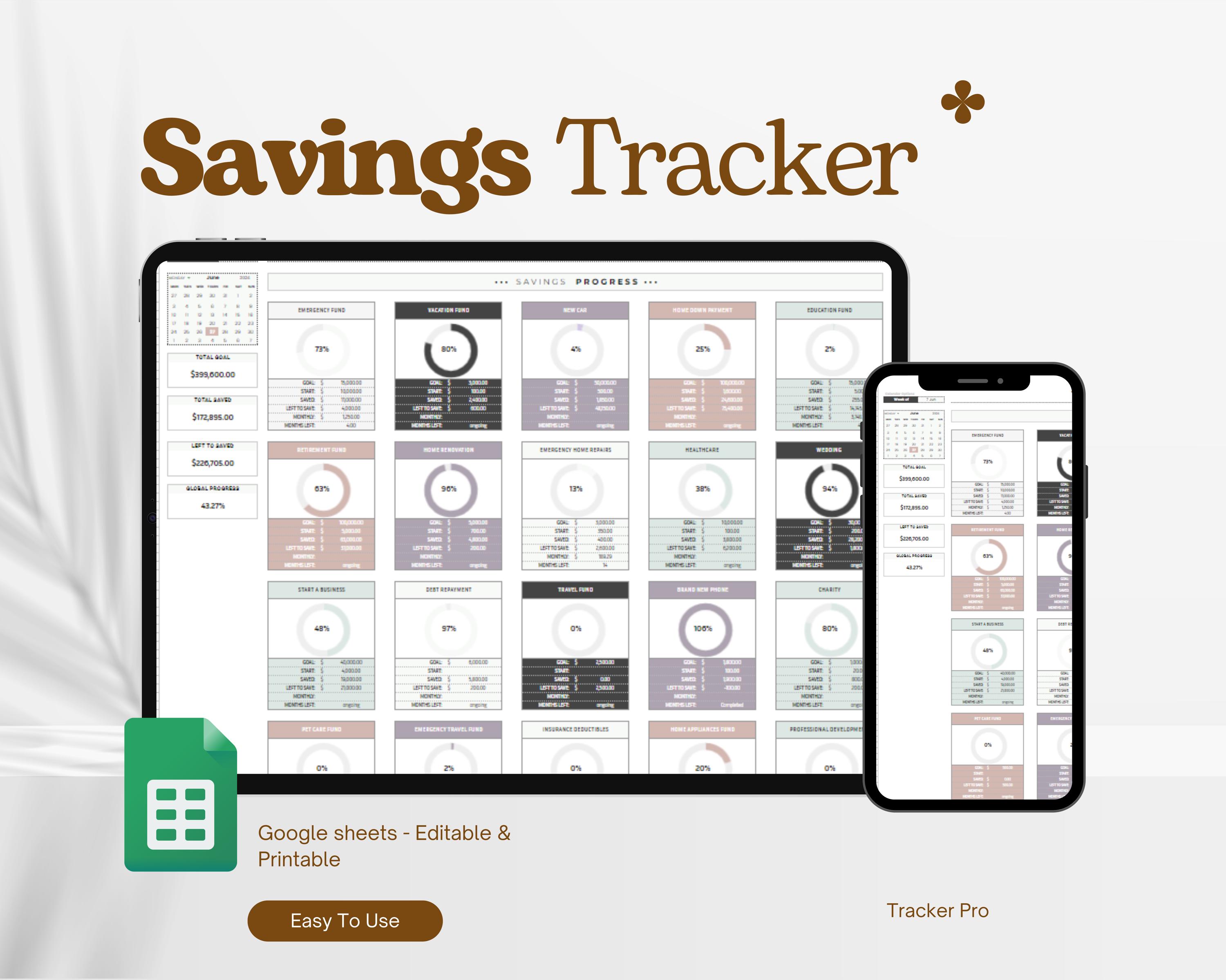 Sinking Funds Tracker Spreadsheet for Google Sheets, Savings Tracker ...