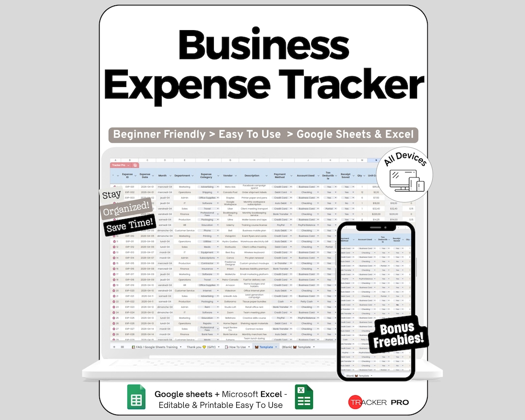 Business Expense Tracker, Spending Tracker, Business Spreadsheet ...