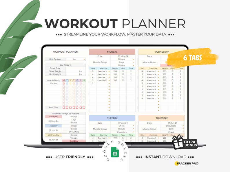 Workout Planner for Google Sheets, Fitness Spreadsheets, Weight Loss ...