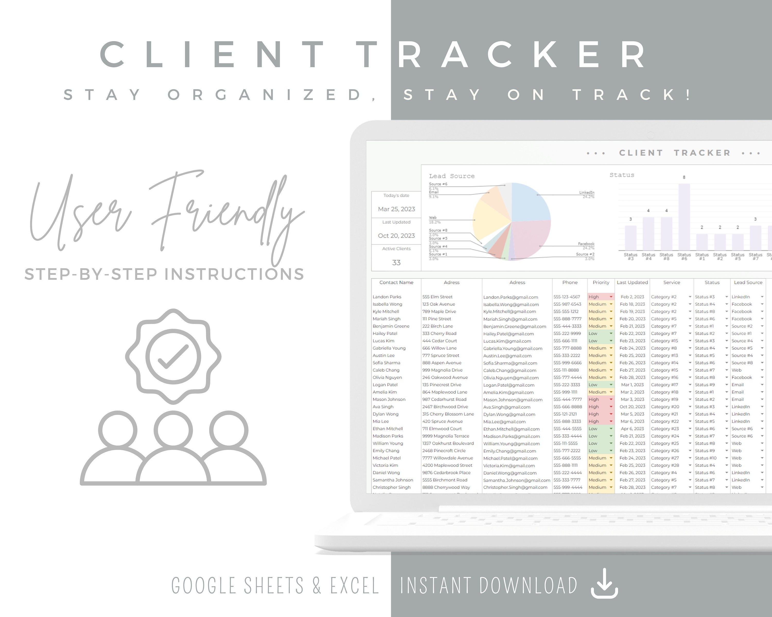 Client and Task Tracker Business Planner Spreadsheet Communication Log ...