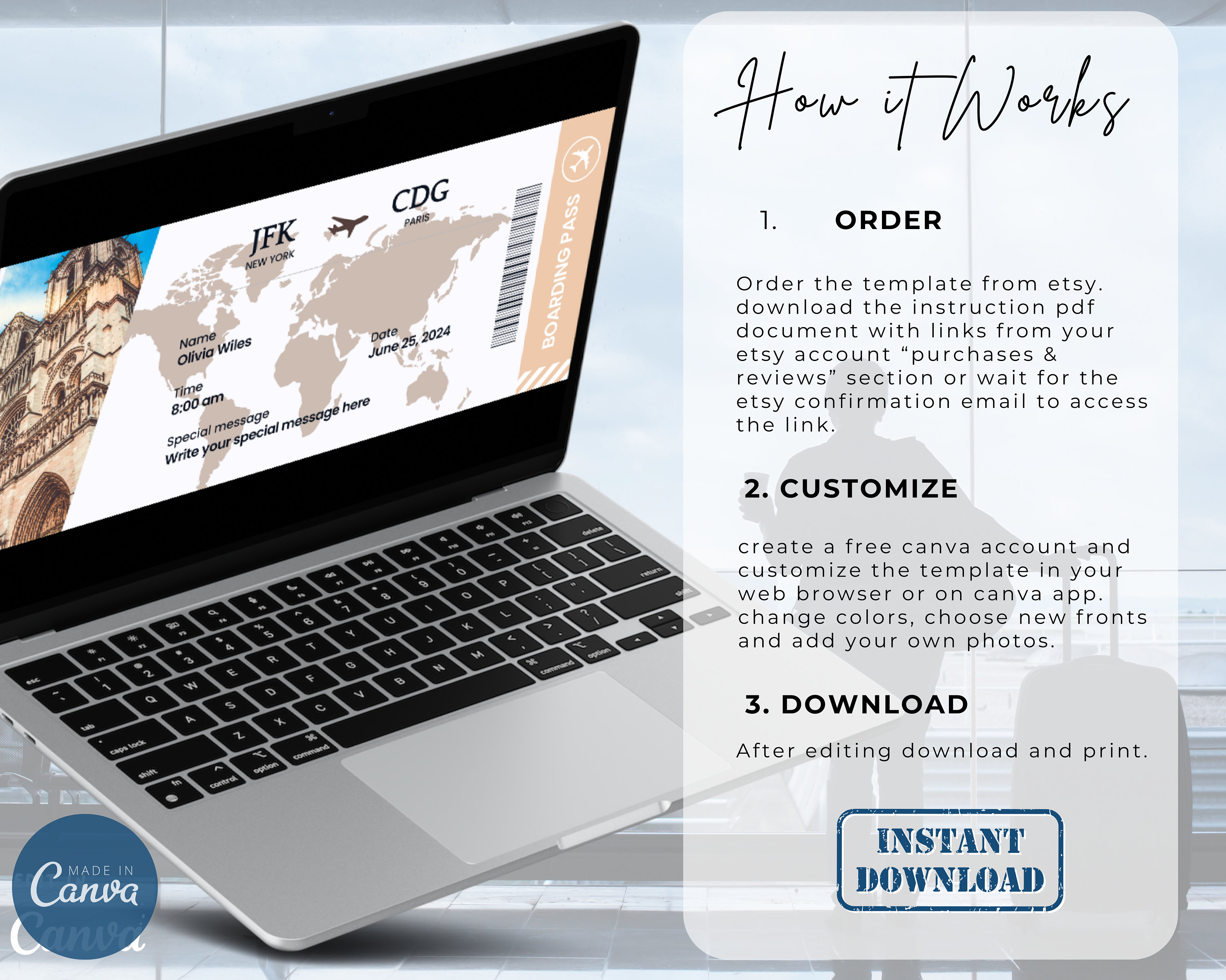 Editable Boarding Pass Template, Canva Boarding Pass, Customizable ...