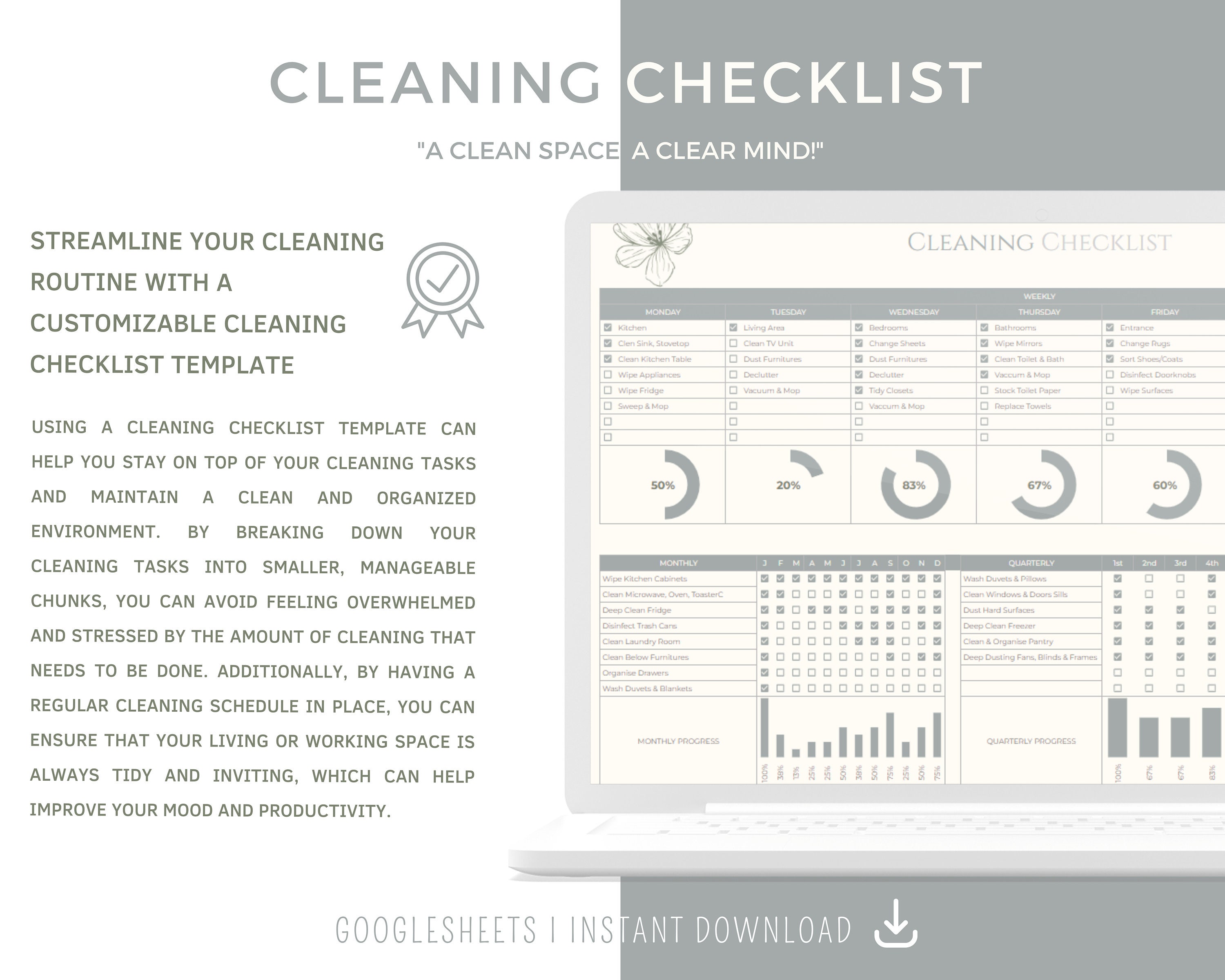 Cleaning Checklist Spreadsheet Template for Google Sheets - Etsy UK