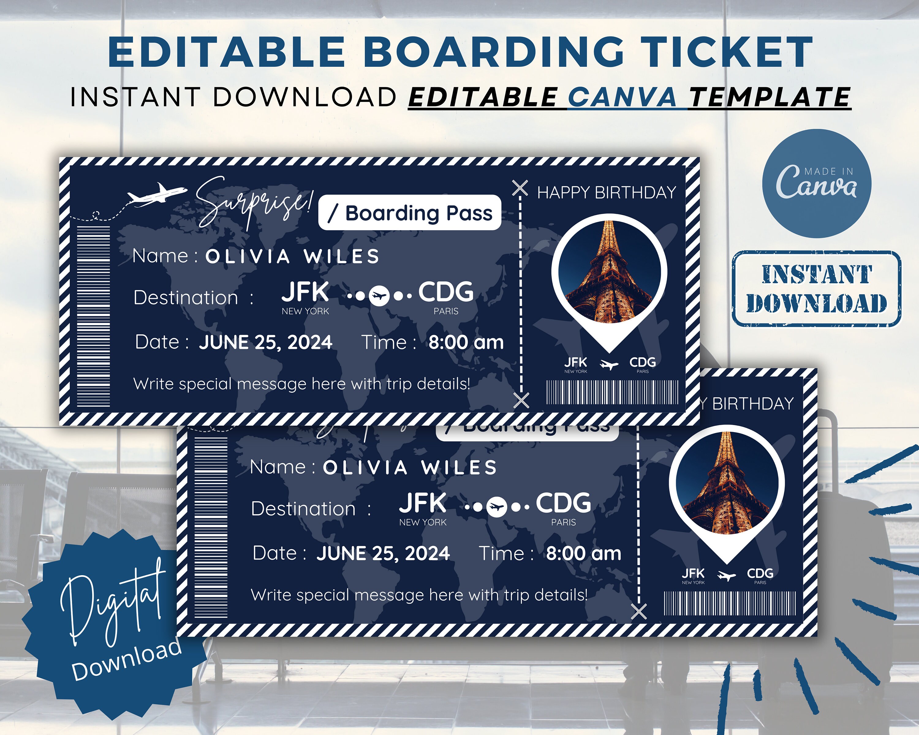 Editable Boarding Pass Template Bundle Printable Airline - Etsy