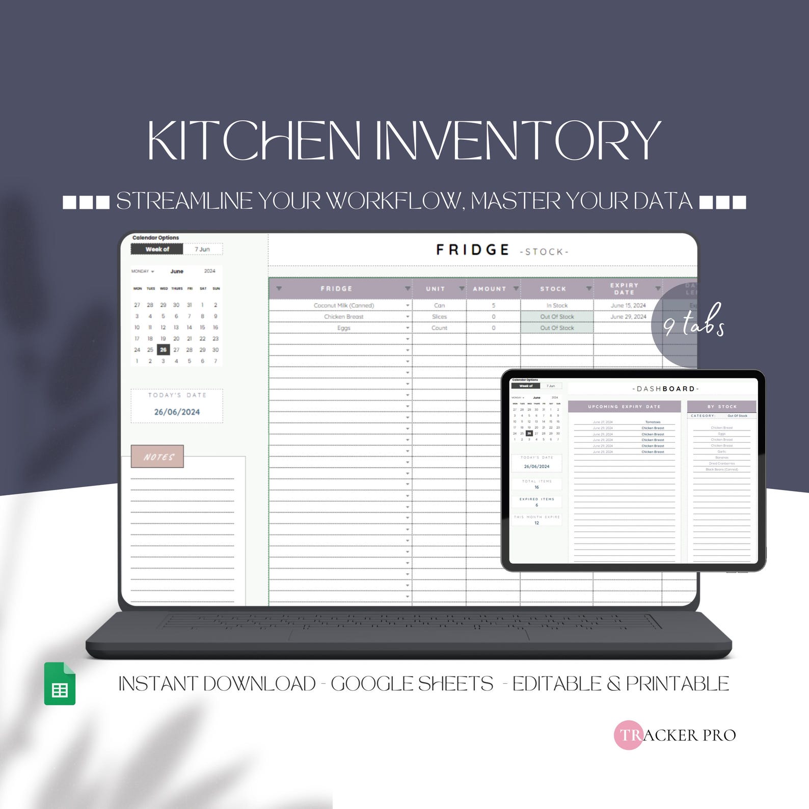 Kitchen Inventory Template, Pantry Inventory Spreadsheet List, Freezer ...