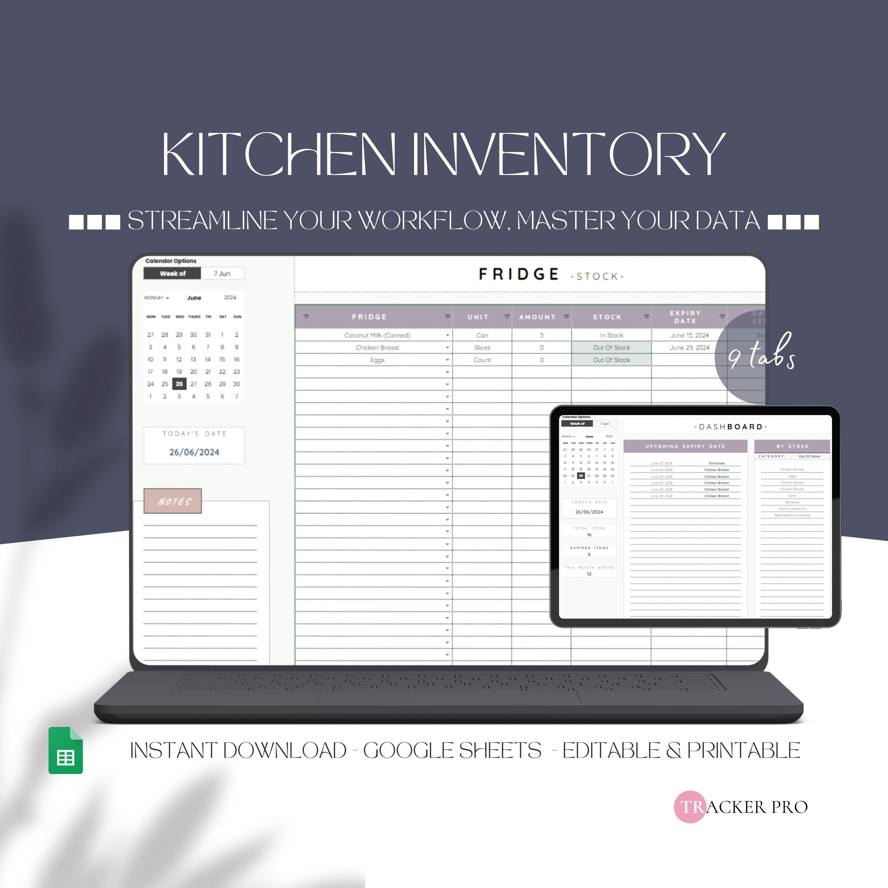 Kitchen Inventory Template, Pantry Inventory Spreadsheet List, Freezer ...