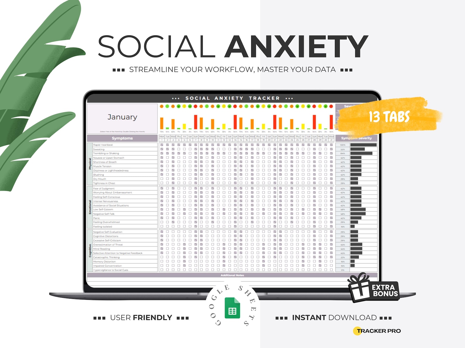 Social Anxiety Google Sheet, Anxiety Symptoms Tracker, Daily Social ...