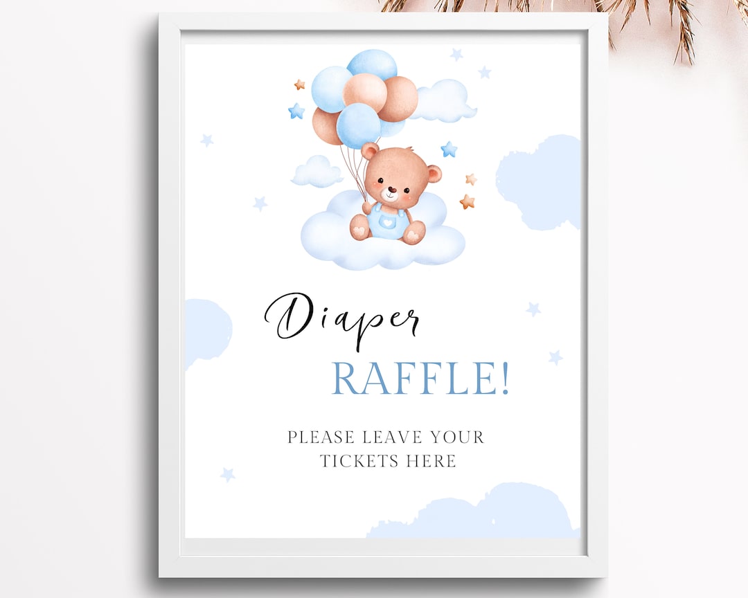 Letrero de rifa de pañales baby shower con globo de oso - Etsy México