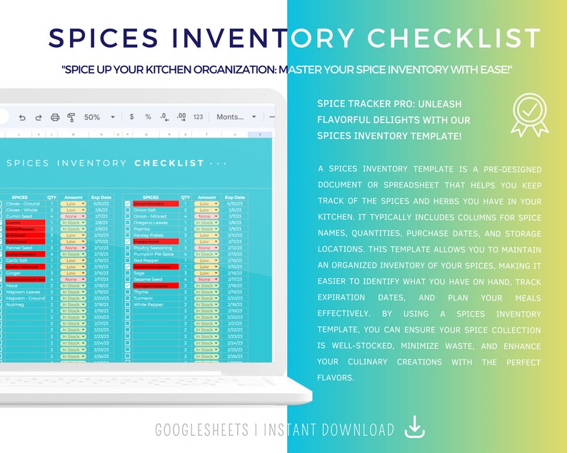 Spices Inventory List Pantry Inventory Spreadsheet Spice - Etsy