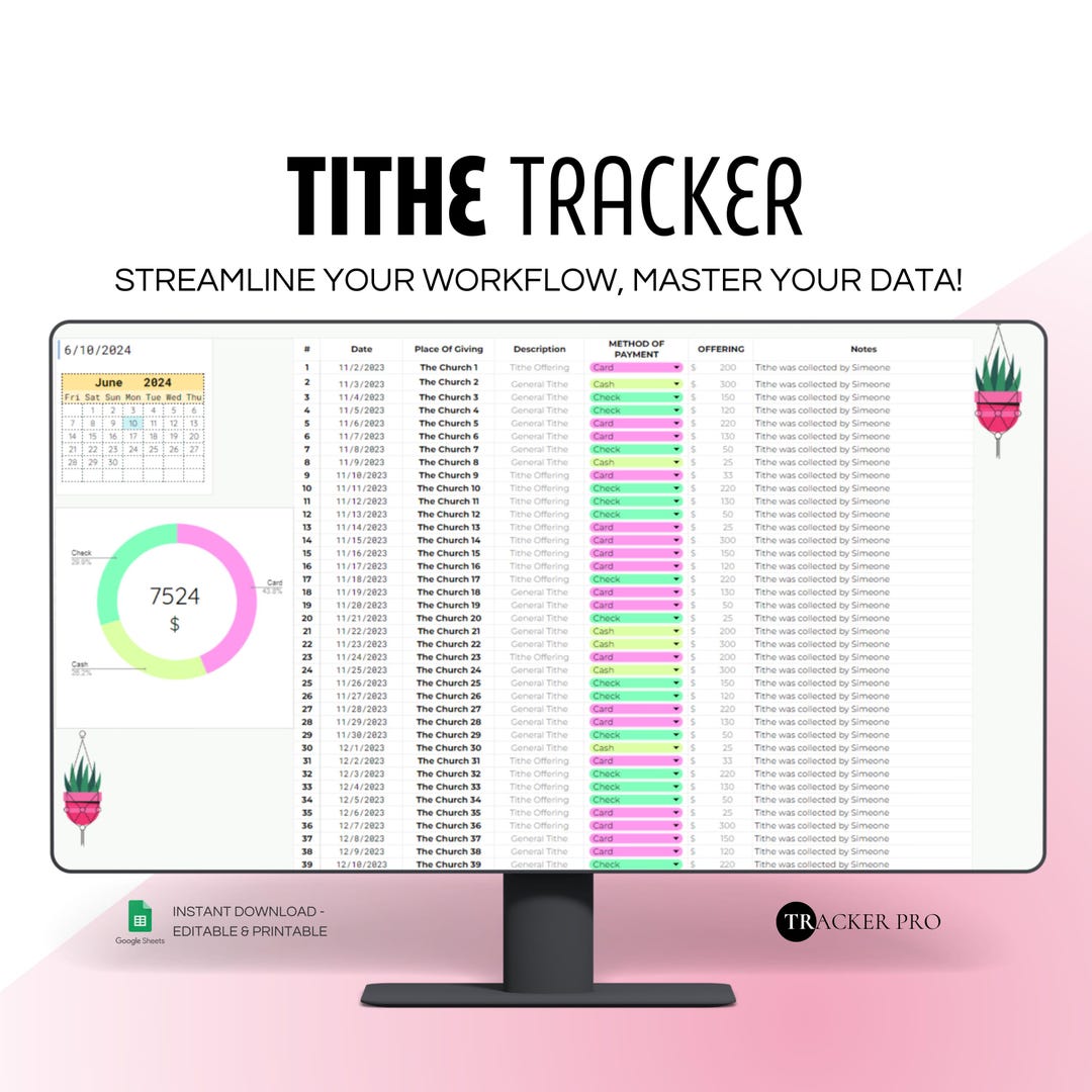 Church Donations, Tithes and Offerings Tracking, Tithe Tracker Excel ...