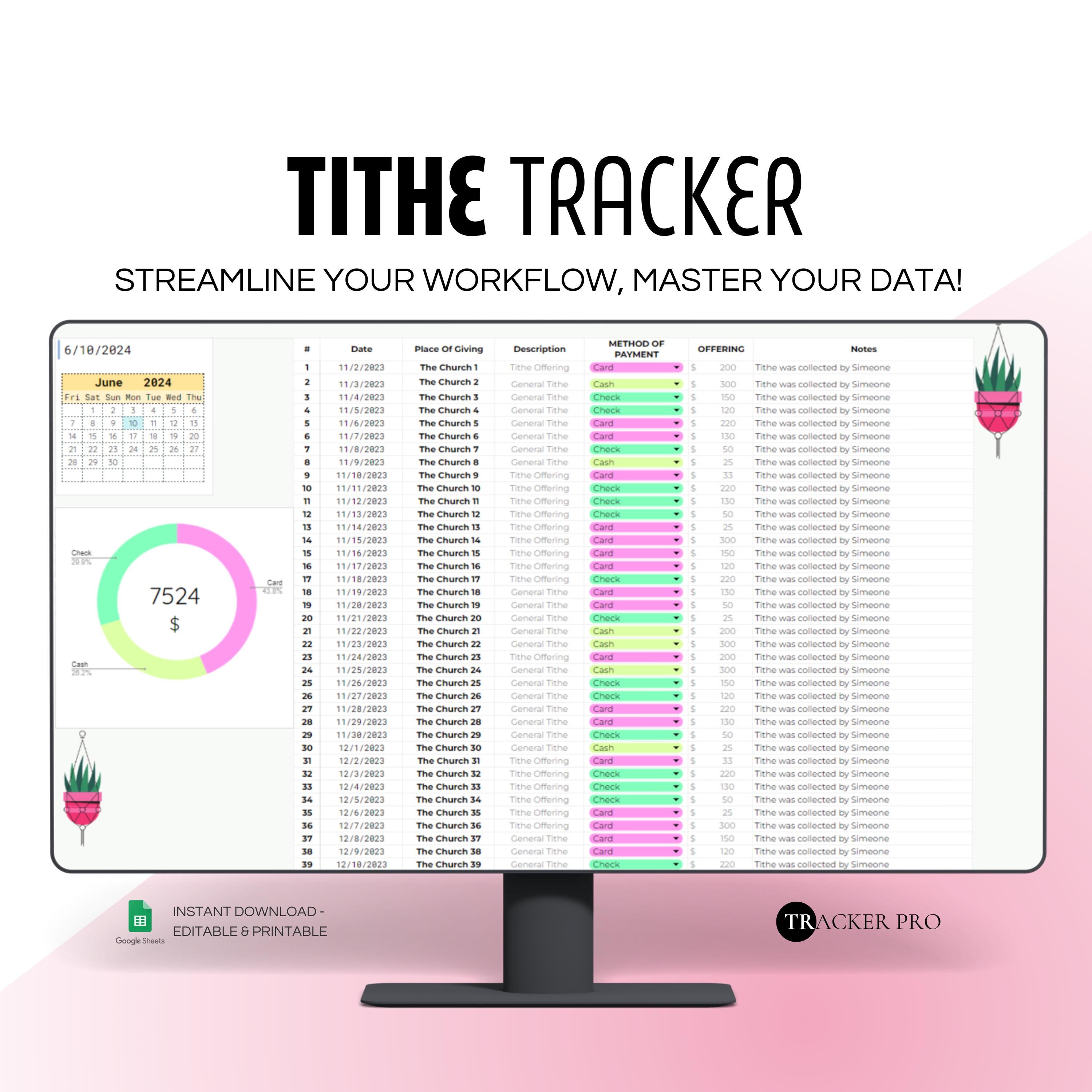 Church Donations, Tithes and Offerings Tracking, Tithe Tracker Excel ...