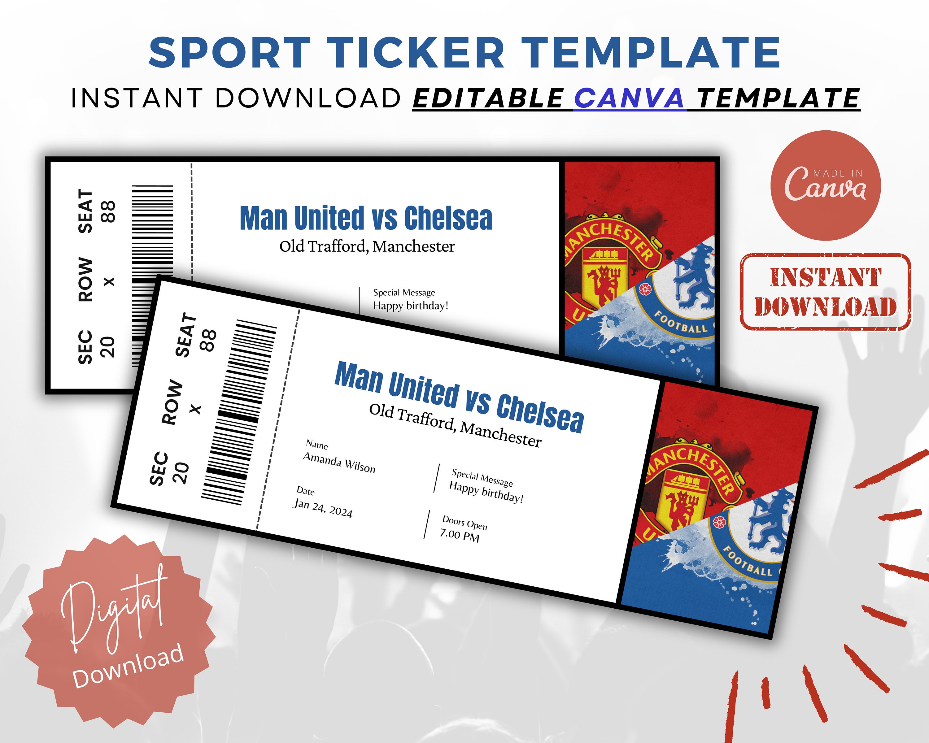 Editable Sports Ticket Template, DIY Sporting Ticket, Custom Sports Ticket Gift, Surprise ...