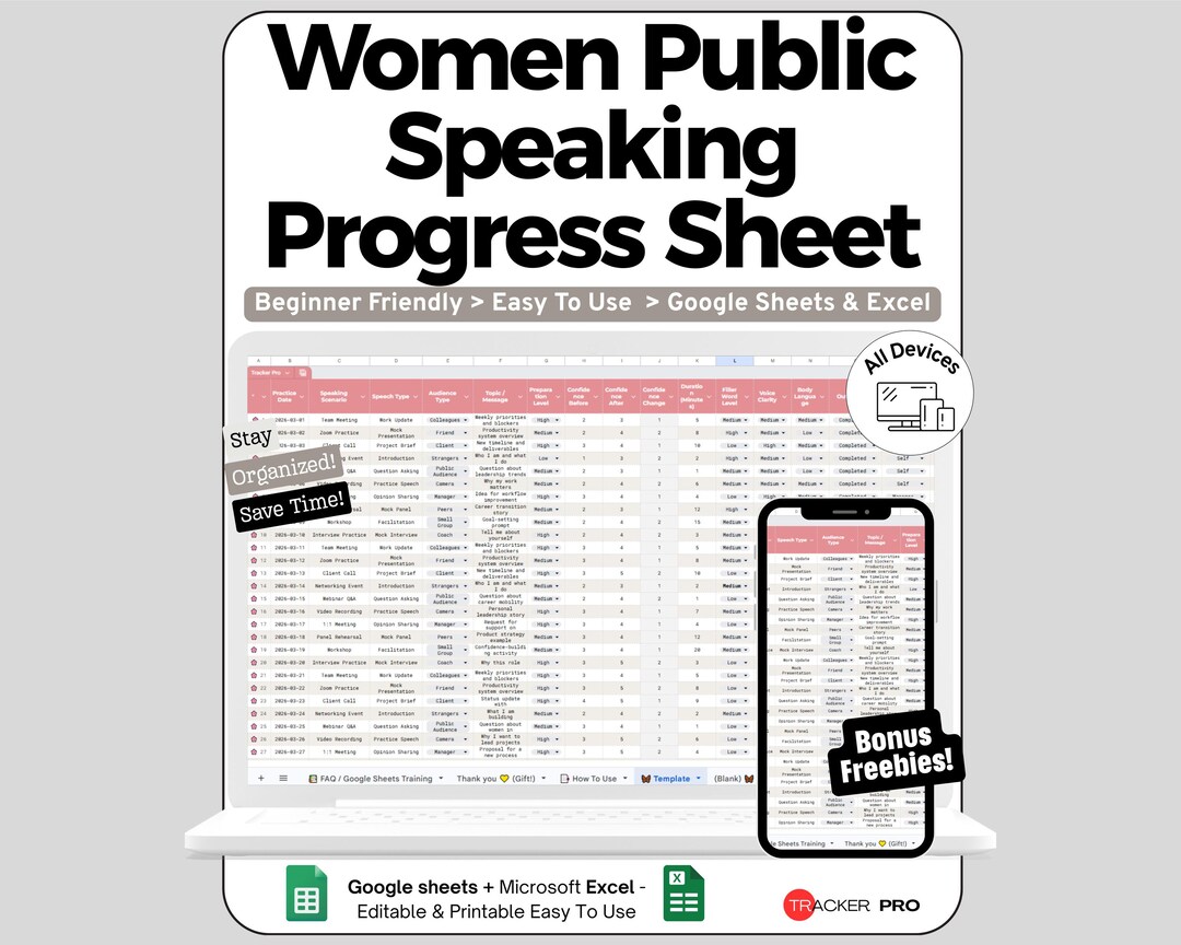 Public Speaking Spreadsheet for Google Sheets and Excel Practice ...