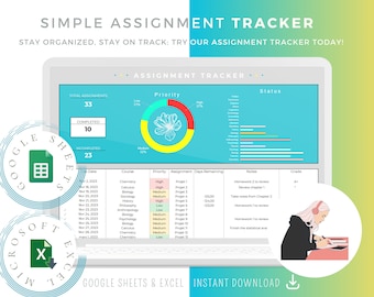 ASSIGNMENT TRACKER Google Sheets Template Homework Planner College and ...