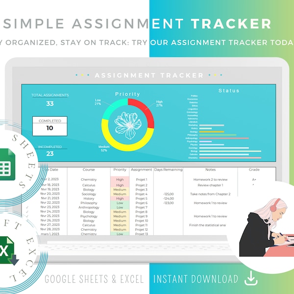 College Assignment Tracker Excel Etsy