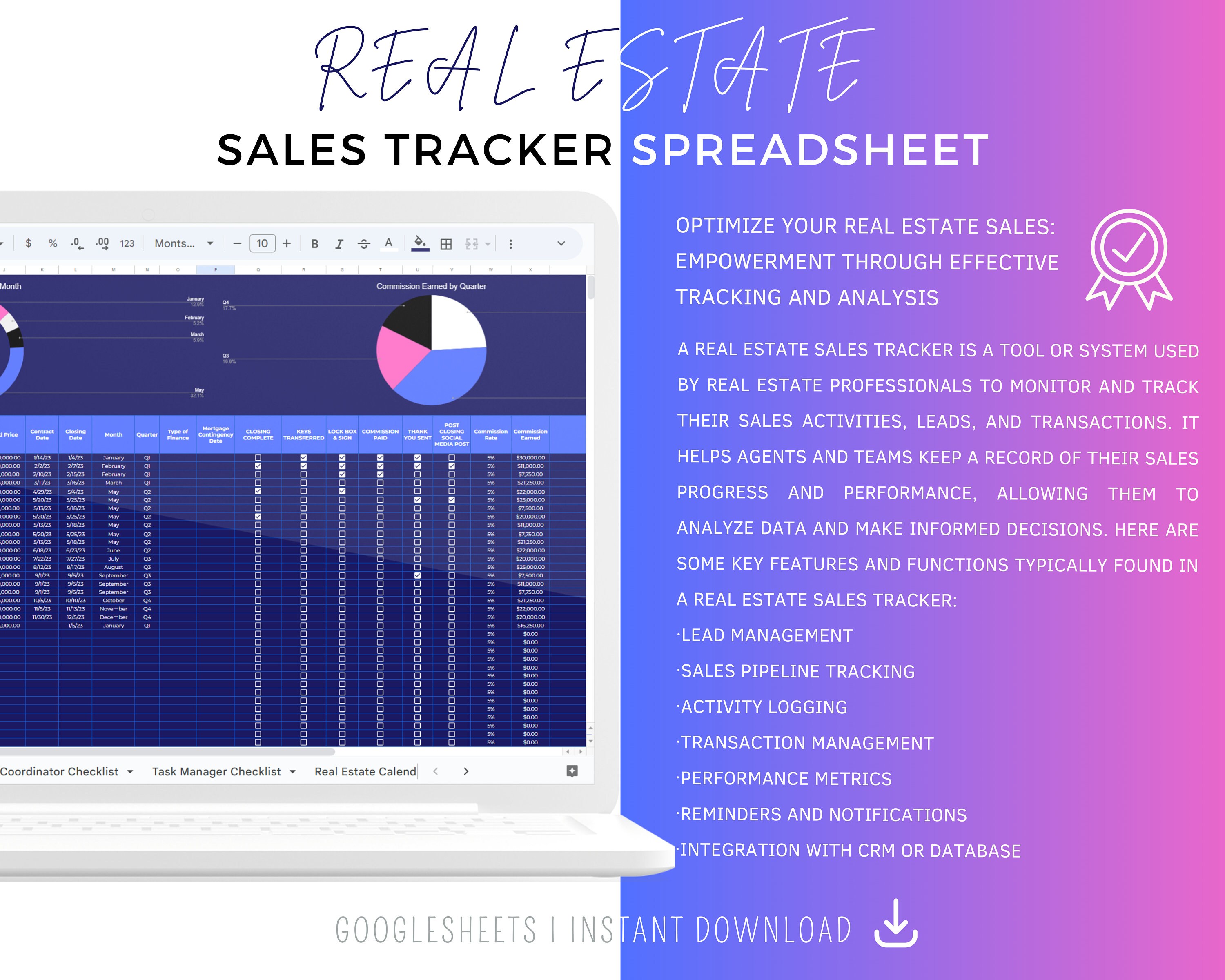 Real Estate Commission Tracker, Real Estate Excel Spreadsheets, Real ...