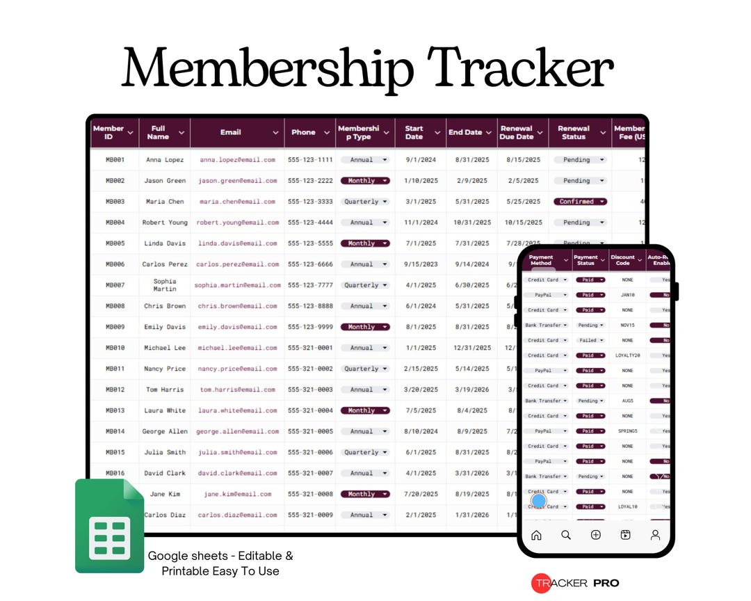 Membership Program Sign-up and Renewal Tracker Google Sheets Template ...