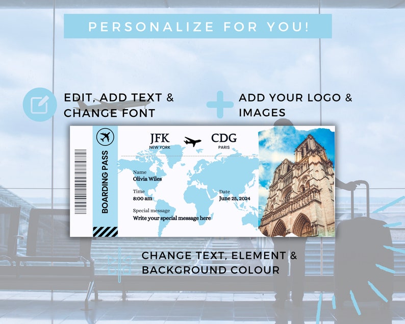 Editable Boarding Pass Template, Canva Boarding Pass, Customizable ...