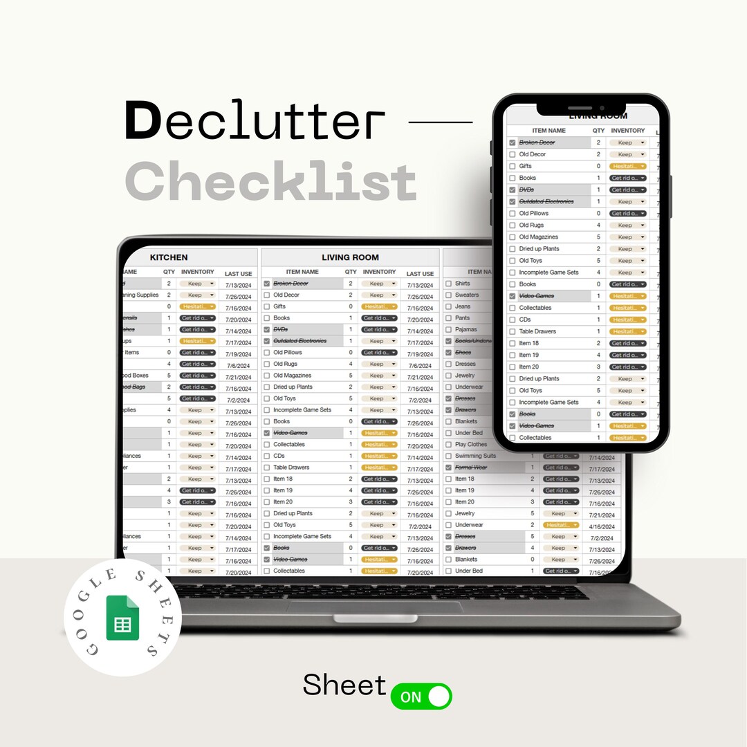 Decluttering Checklist & Planner for Home Organization | Google Sheets ...