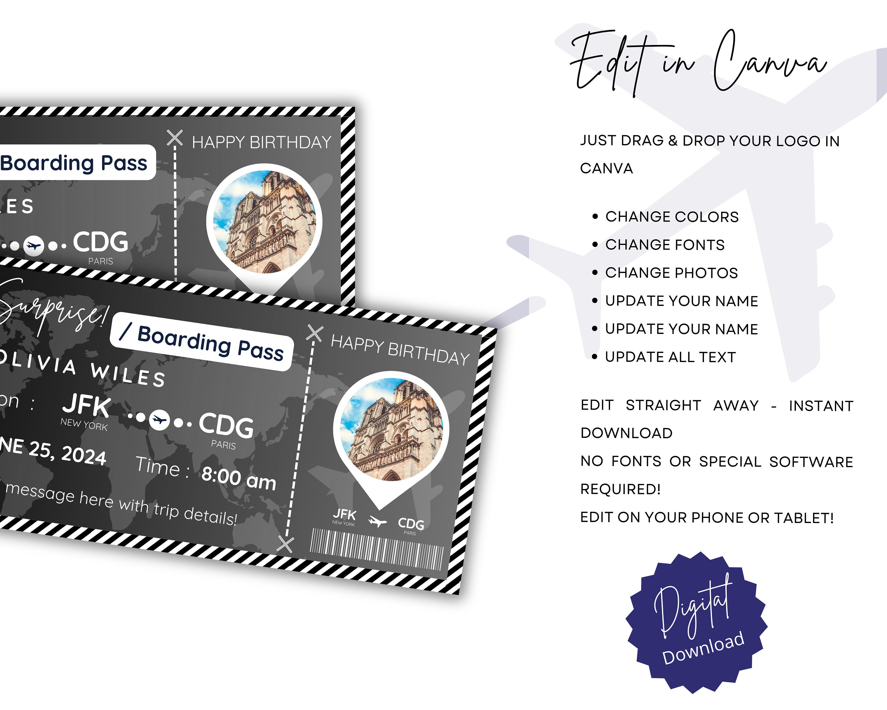 Editable Boarding Pass Template 2024 Printable Personalized - Etsy
