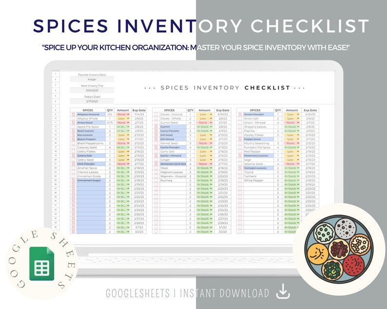 Spices Inventory List, Pantry Inventory Spreadsheet, Spice Inventory ...