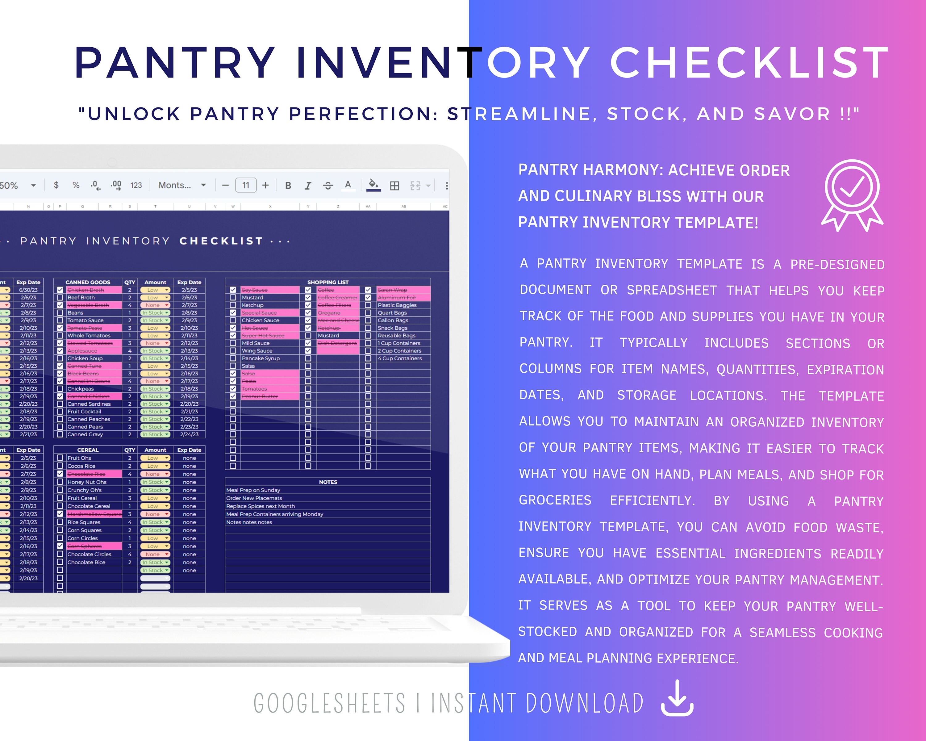 Food Tracker Excel Sheet Google, Pantry Inventory Template, Pantry ...