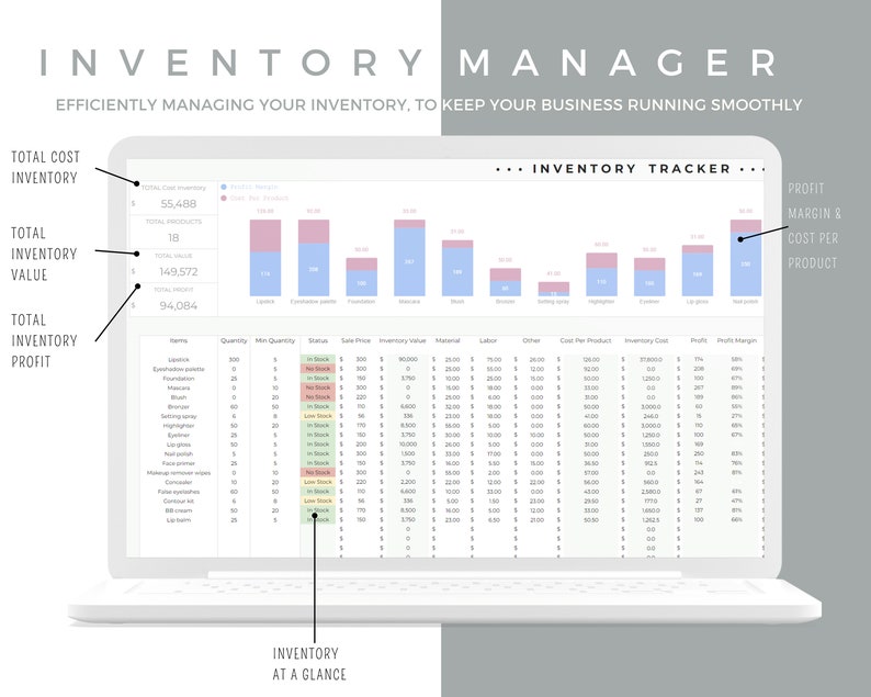 Inventory Spreadsheet, Inventory Management, Business Inventory ...