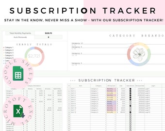 Subscription Tracker Google Sheets, Subscription Tracker Excel, Subscription Tracker Printable ...