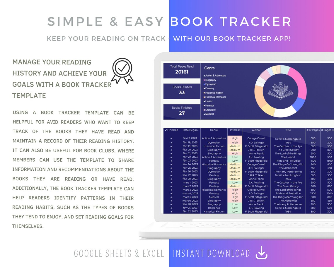 Book Tracker Excel, Book Tracker Log, Book Tracking Checklist, Book ...