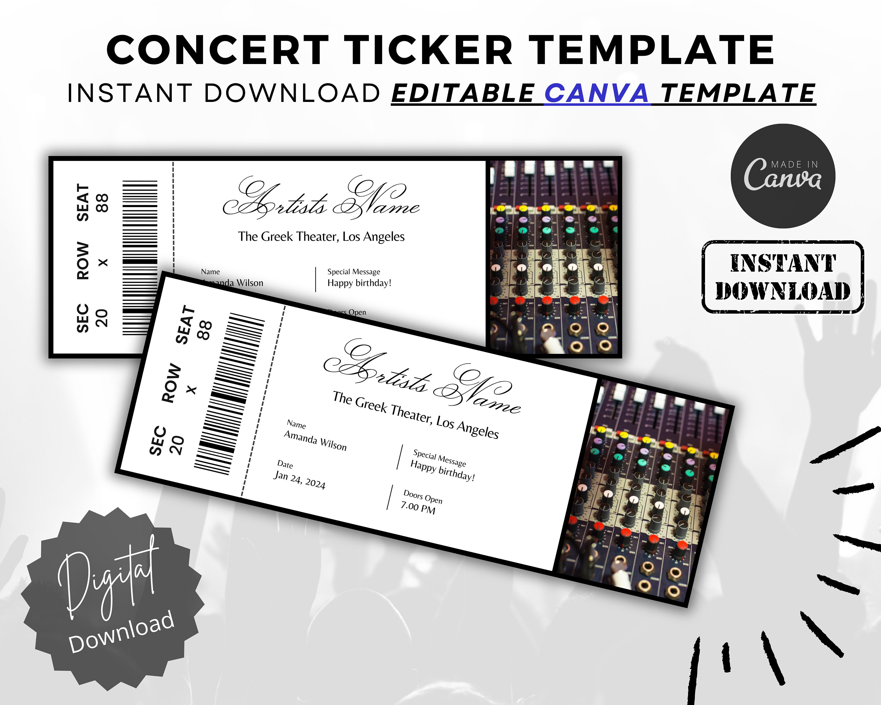 Editable Concert Ticket Template, DIY Event Ticket, Custom Concert ...