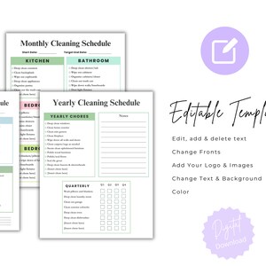 Editable Cleaning Schedule Bundle, Adult Chore Chart, ADHD Cleaning ...