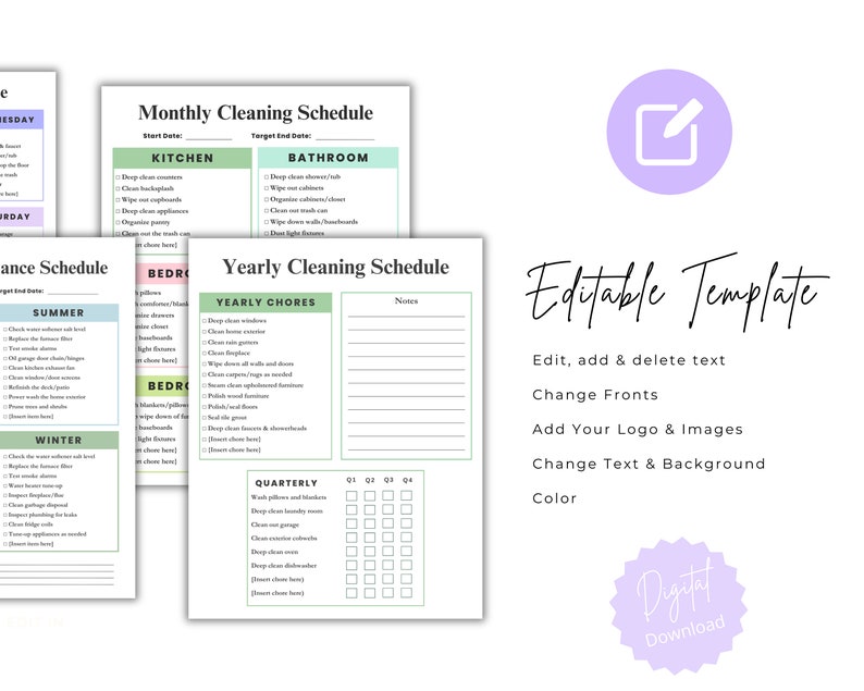 Editable Cleaning Schedule Bundle, Adult Chore Chart, ADHD Cleaning ...