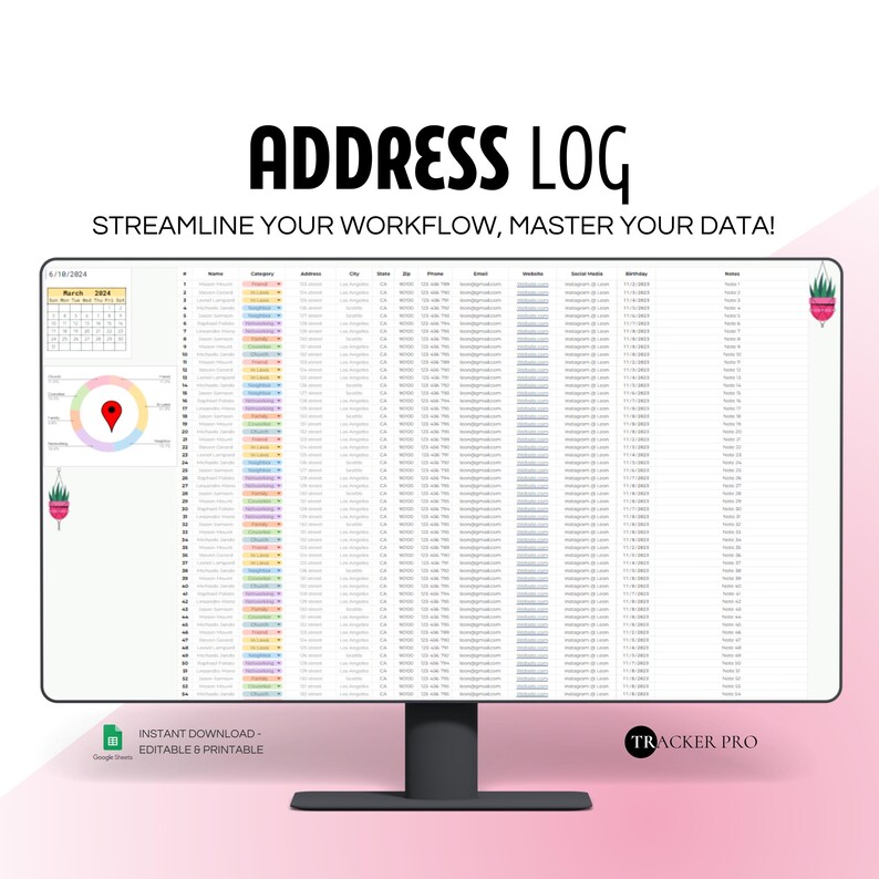 Address Log, Address Tracker Template Google Sheets Spreadsheet ...