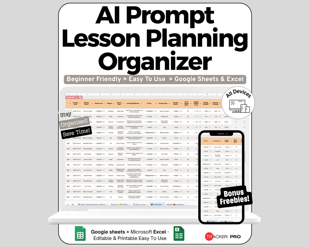 AI Lesson Planner Spreadsheet for Google Sheets and Excel Prompt ...