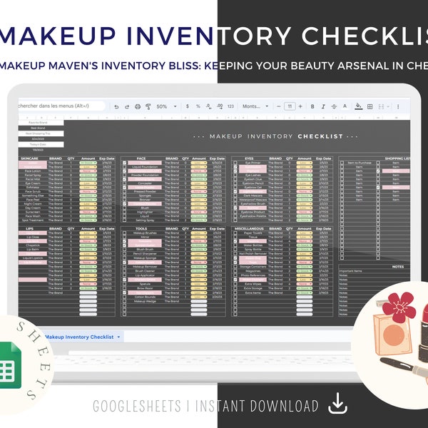 Makeup Inventory Sheet Excel - Etsy