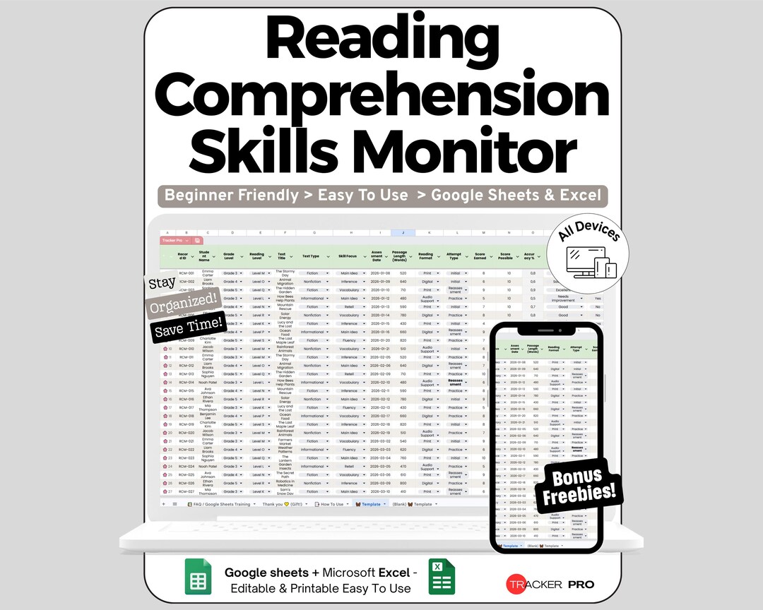 Comprehension Tracker Spreadsheet for Google Sheets and Excel Reading ...