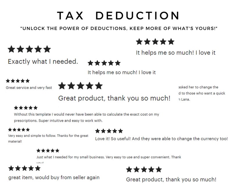 Tax Deduction Tracker Excel Spreadsheet, Editable Tax Deductions List ...