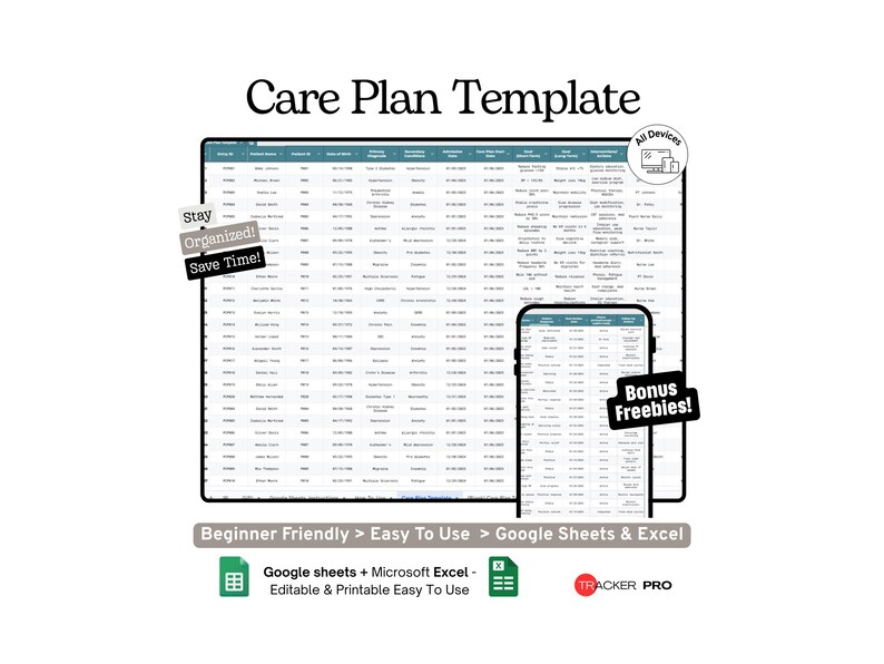 Patient Care Plan Template Google Sheets , Track Care Goals, Treatments ...