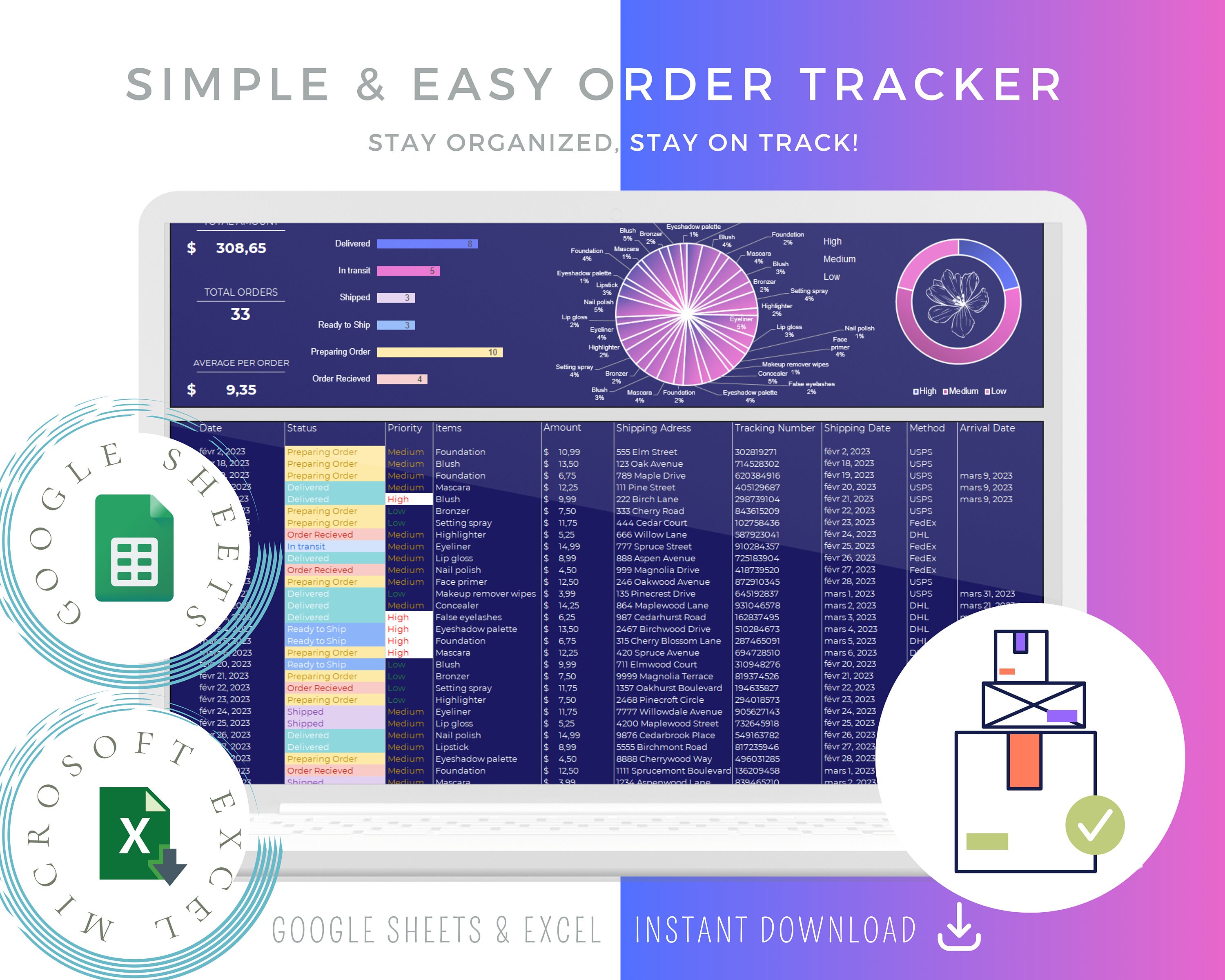 Order Tracker Spreadsheet, Order Tracker Excel, Order Tracker Google ...