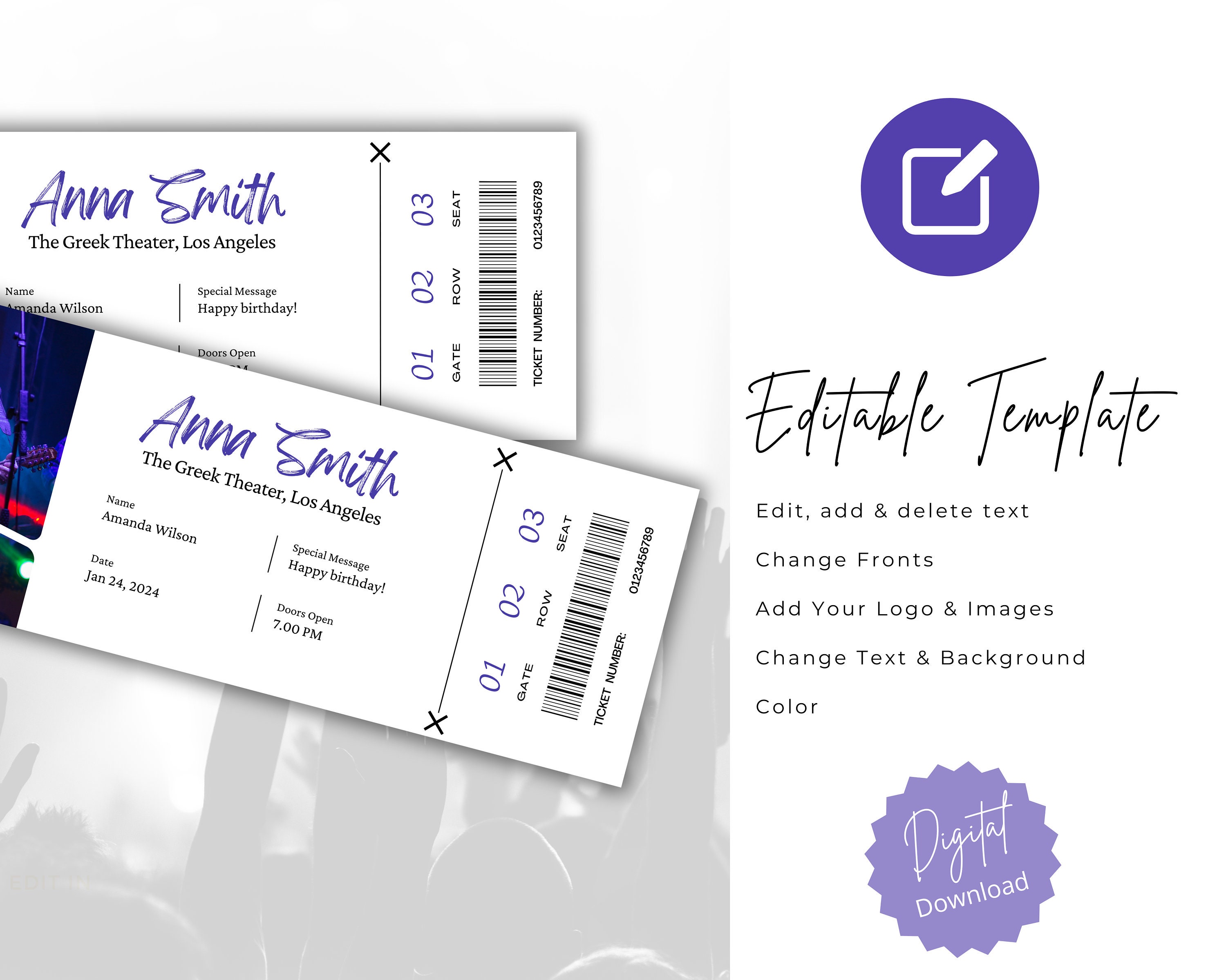 Editable Concert Ticket Template Printable Event Ticket - Etsy
