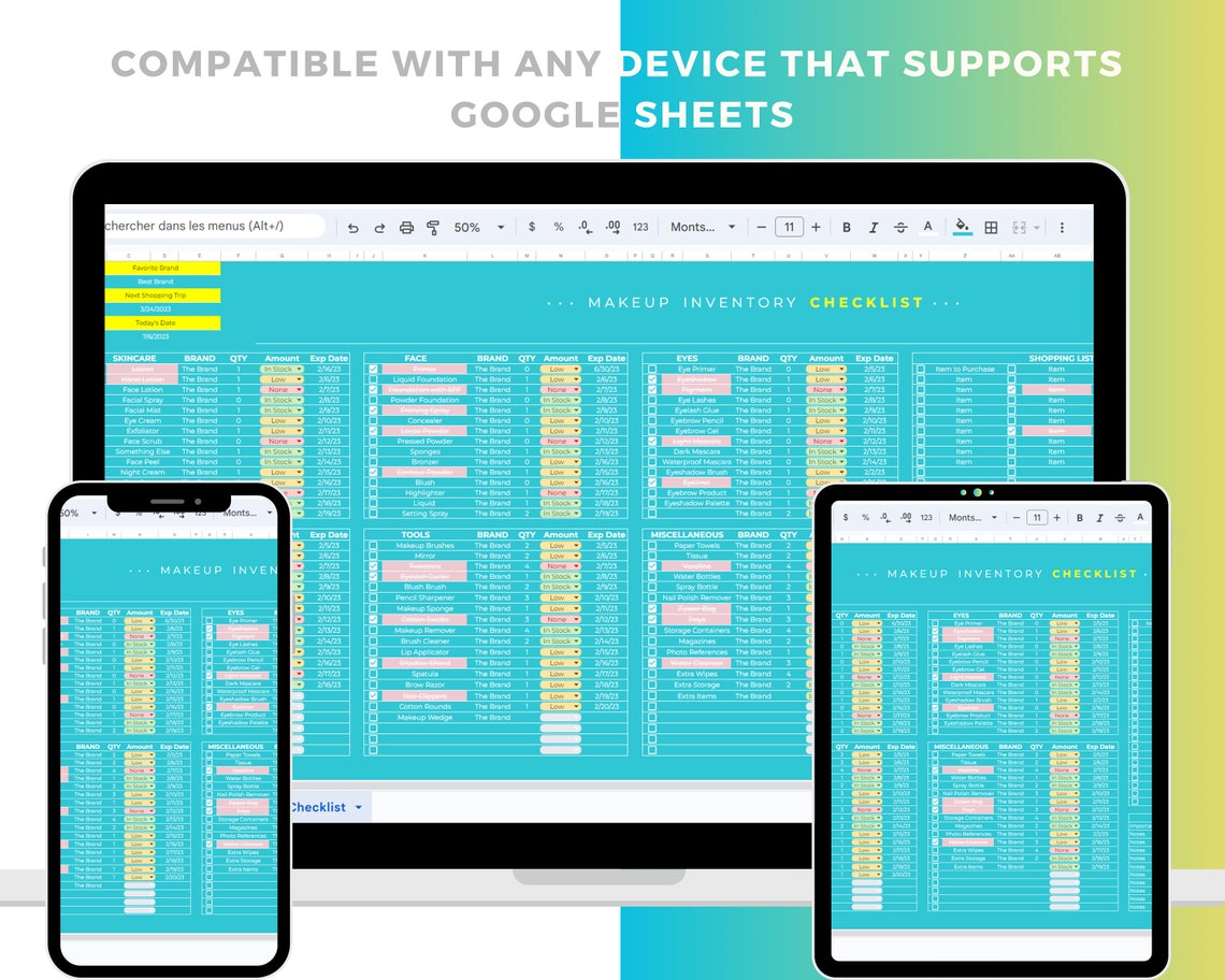 Inventory Sheet Organization Sheet Excel Spreadsheet, Makeup Inventory ...